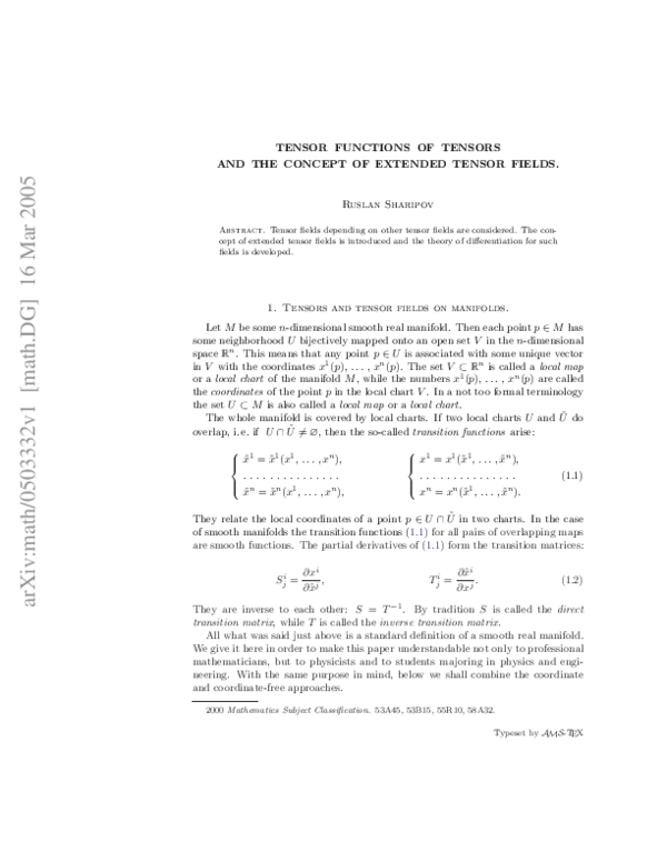 (PDF) Tensor functions of tensors and the concept of extended tensor fields (PDF) Tensor functions of tensors and the concept of extended tensor fields
