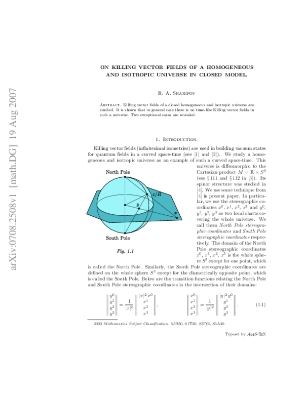 (PDF) On Killing vector fields of a homogeneous and isotropic universe in closed model