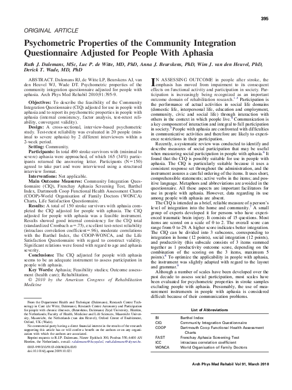 (PDF) Psychometric Properties of the Community Integration ...