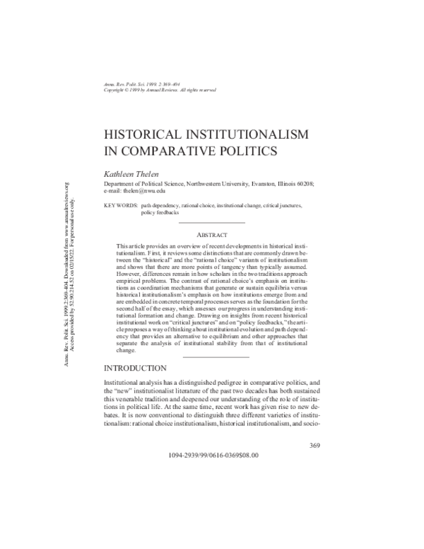 (PDF) Historical Institutionalism in Comparative Politics