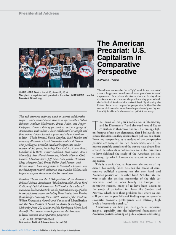 (PDF) The American Precariat: U.S. Capitalism in Comparative Perspective