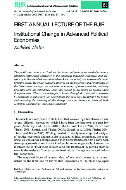 (PDF) Institutional Change in Advanced Political Economies