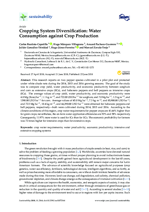 (PDF) Cropping System Diversification: Water Consumption against Crop ...