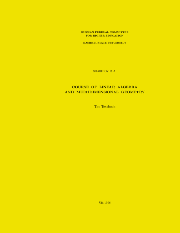 (PDF) Course of linear algebra and multidimensional geometry
