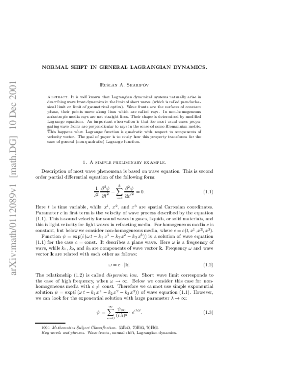 (PDF) Normal shift in general Lagrangian dynamics