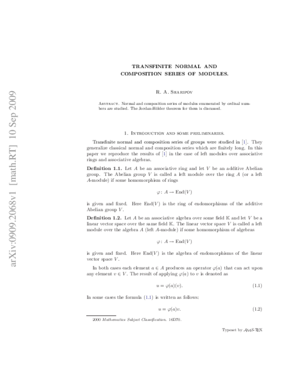 (PDF) Transfinite normal and composition series of modules
