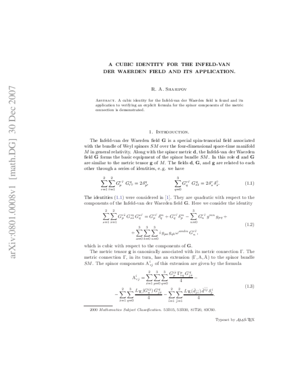 (PDF) A cubic identity for the Infeld-van der Waerden field and its ...