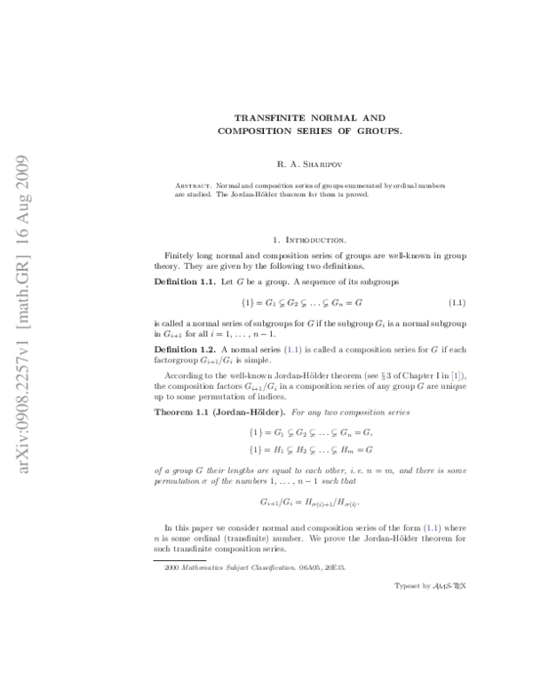 (PDF) Transfinite normal and composition series of groups