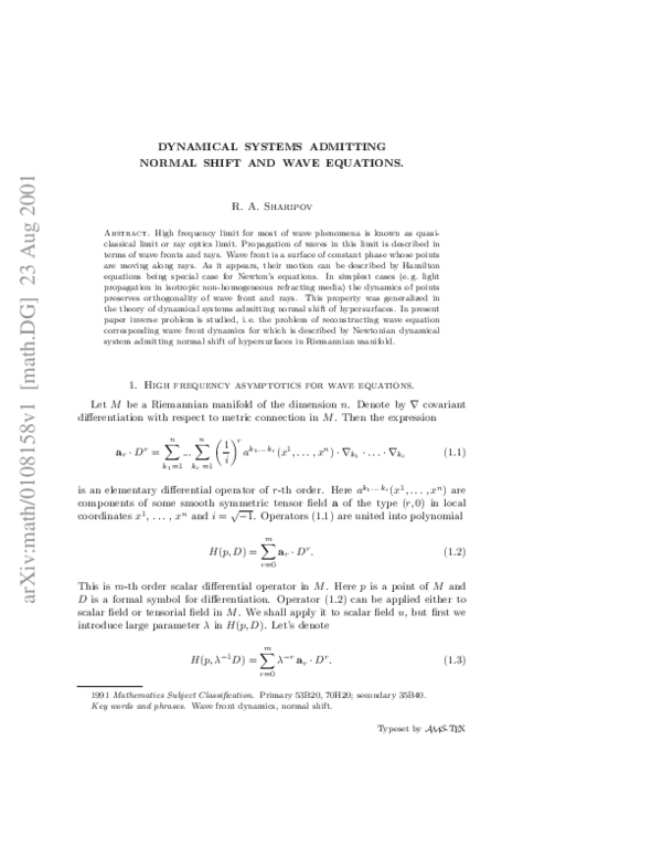 (PDF) Dynamic Systems Admitting the Normal Shift and Wave Equations