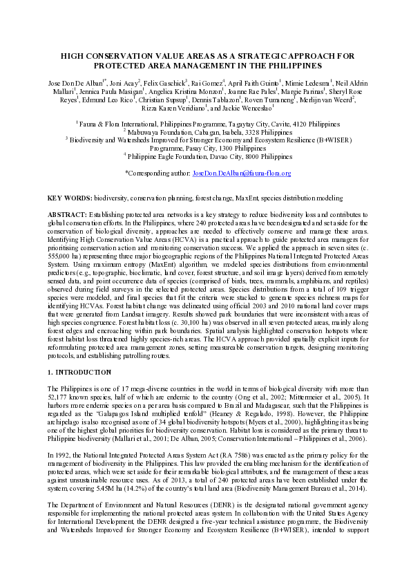 (PDF) High Conservation Value Areas as a Strategic Approach for ...