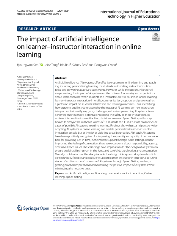 (PDF) The impact of artificial intelligence on learner–instructor ...
