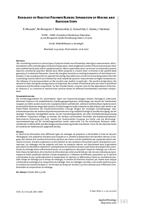 (PDF) Rheology of Reactive Polymer Blends: Separation of Mixing and Reatcion Steps