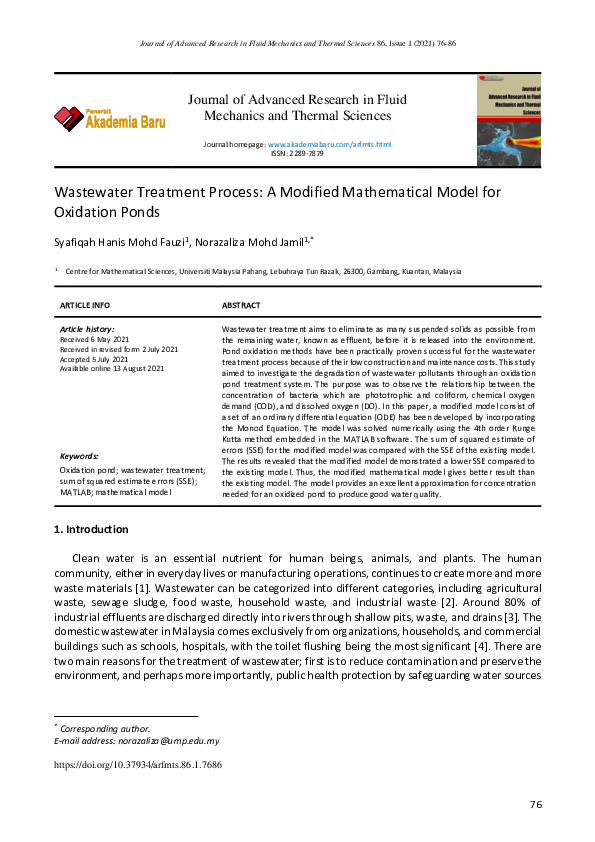 (PDF) Wastewater Treatment Process: A Modified Mathematical Model for ...