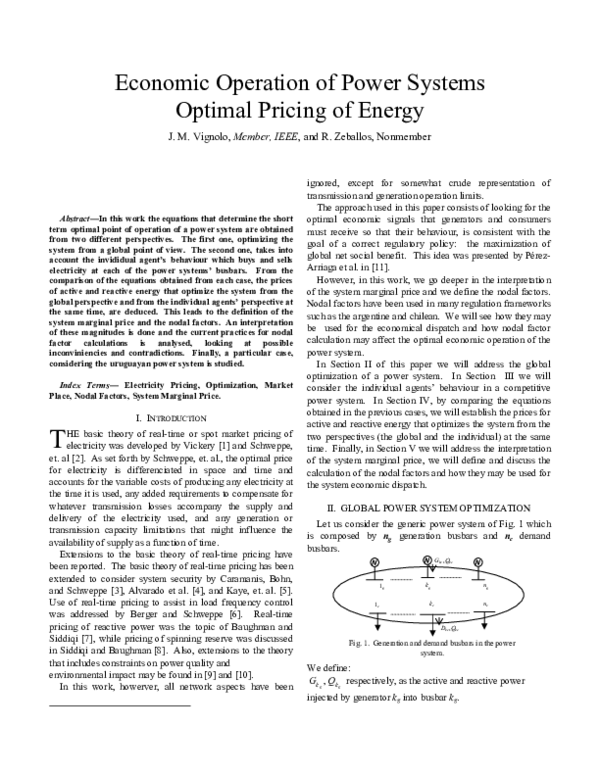 (PDF) Economic operation of power systems