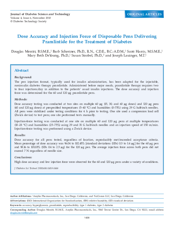 (PDF) Dose Accuracy and Injection Force of Disposable Pens Delivering ...