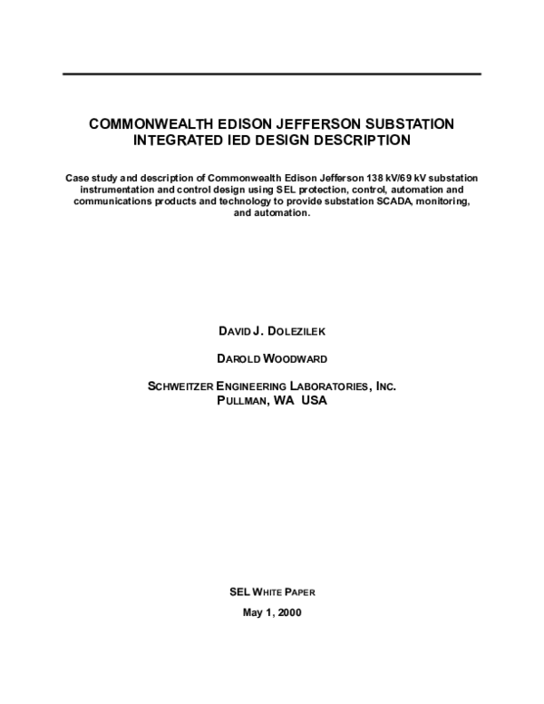 (PDF) Commonwealth Edison Jefferson Substation Integrated Ied Design ...