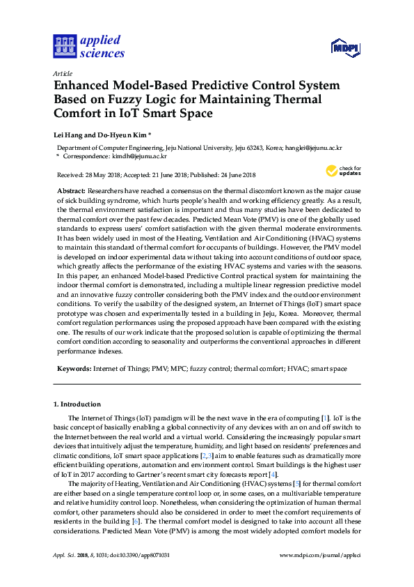 (PDF) Enhanced Model-Based Predictive Control System Based on Fuzzy Logic for Maintaining ...