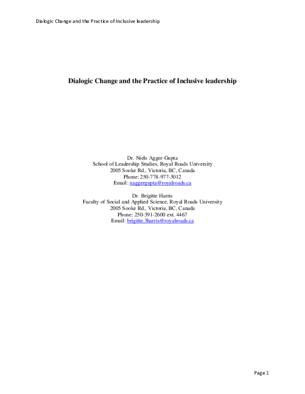 (PDF) Dialogic Change and the Practice of Inclusive Leadership