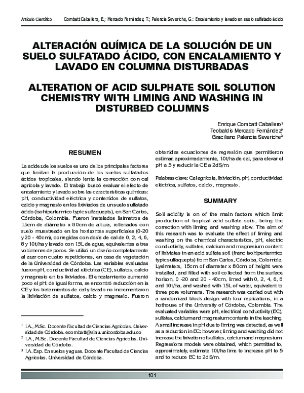 (PDF) Alteración química de la solución de un suelo sulfatado ácido ...