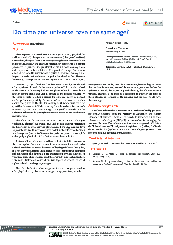 (PDF) Do time and universe have the same age?
