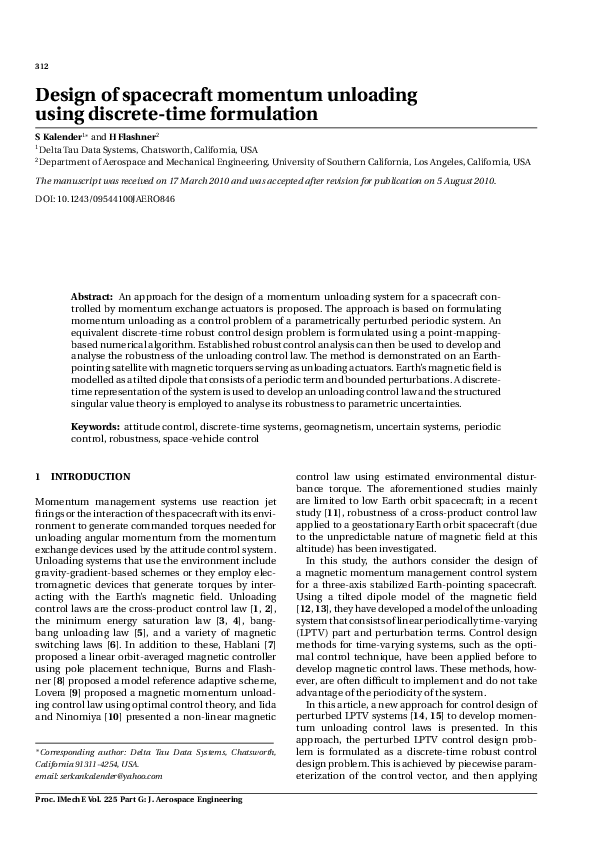 (PDF) Design of spacecraft momentum unloading using discrete-time ...