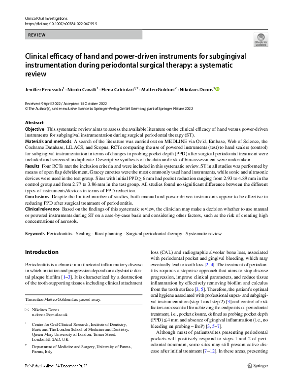 (PDF) Clinical efficacy of hand and power-driven instruments for subgingival instrumentation ...