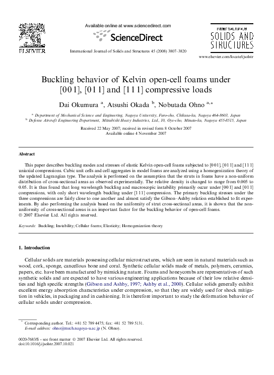 (PDF) Buckling behavior of Kelvin open-cell foams under [001], [011 ...