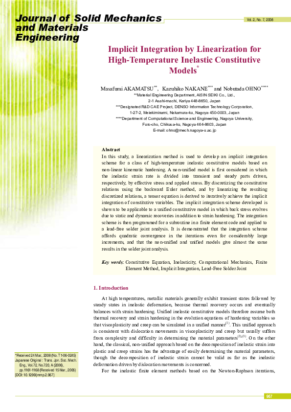 Pdf Implicit Integration By Linearization For High Temperature
