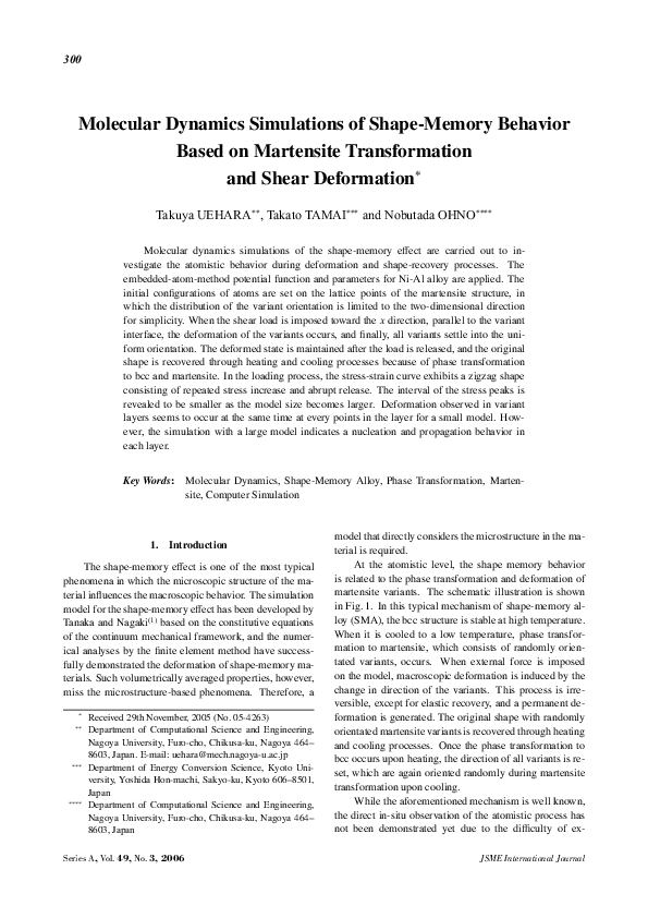 (PDF) Molecular Dynamics Simulations of Shape-Memory Behavior Based on ...