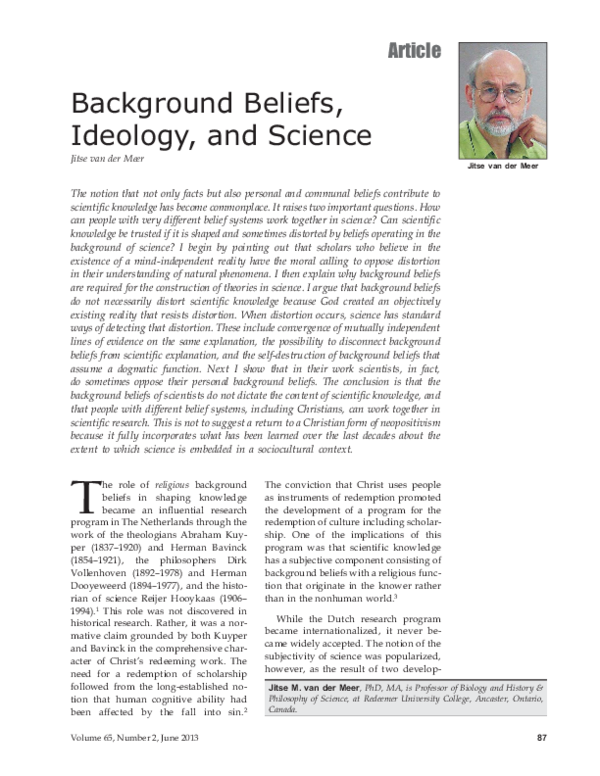 (PDF) Background Beliefs, Ideology, and Science