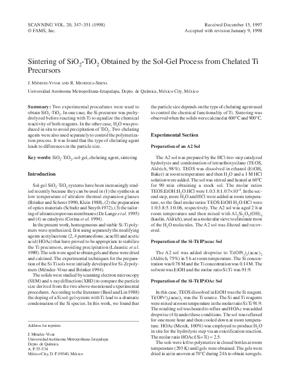 (PDF) Sintering of Sio2-Tio2 obtained by the sol-gel process from chelated Ti precursors