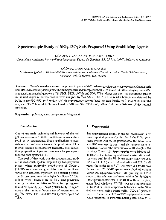 (PDF) Spectroscopic study of SiO2−TiO2 sols prepared using stabilizing agents