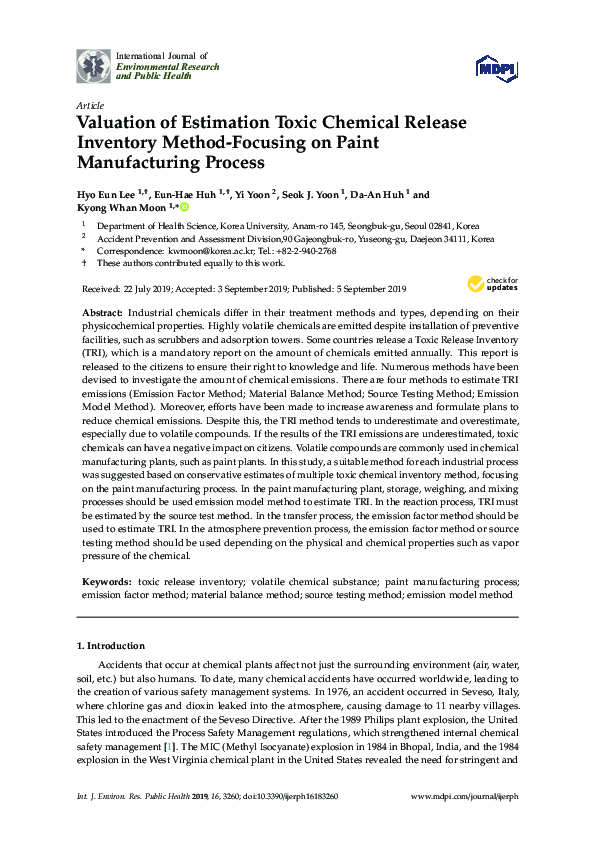 (PDF) Valuation of Estimation Toxic Chemical Release Inventory Method ...