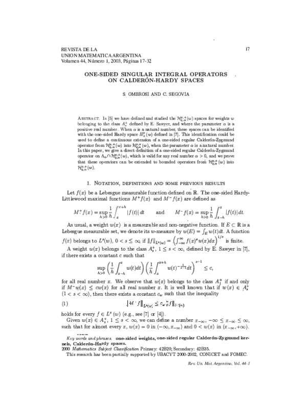 (PDF) One-sided singular integral operators on Calderón-Hardy spaces