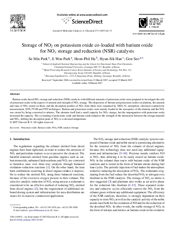 (PDF) Storage of NO2 on potassium oxide co-loaded with barium oxide for ...