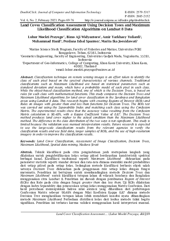 Pdf Land Cover Classification Assessment Using Decision Trees And Maximum Likelihood