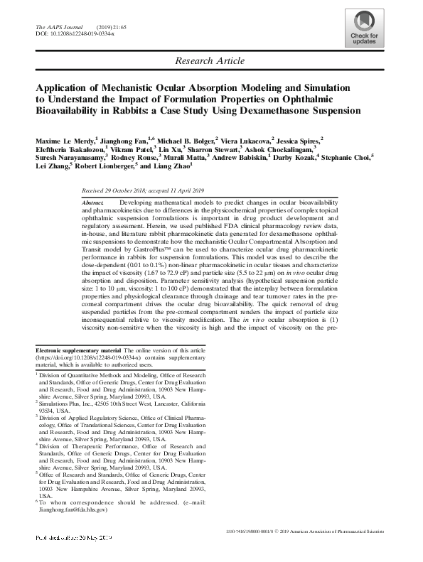 (PDF) Application of Mechanistic Ocular Absorption Modeling and Simulation to Understand the ...