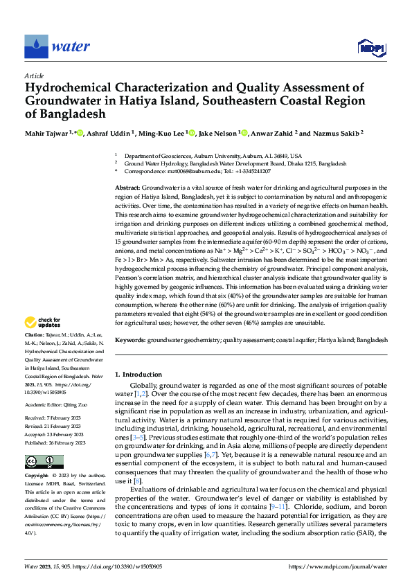 (PDF) Hydrochemical Characterization and Quality Assessment of Groundwater in Hatiya Island ...