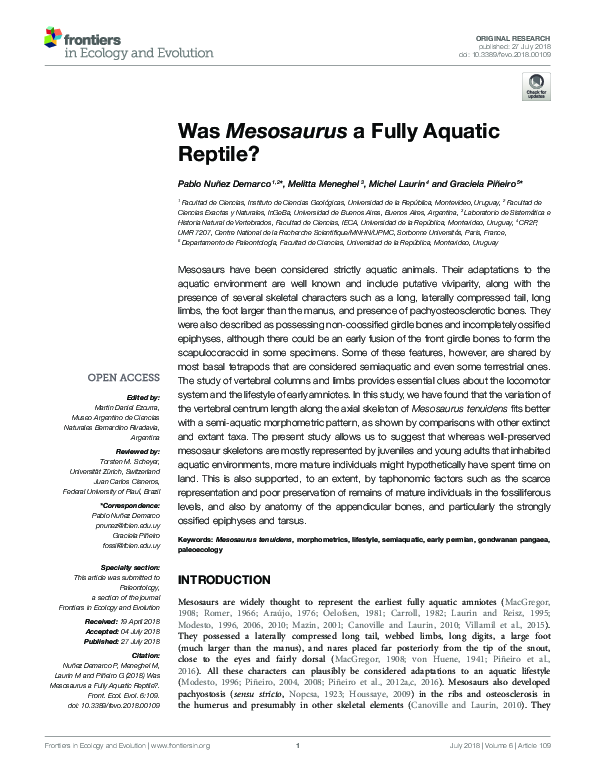 (PDF) Was Mesosaurus a Fully Aquatic Reptile?
