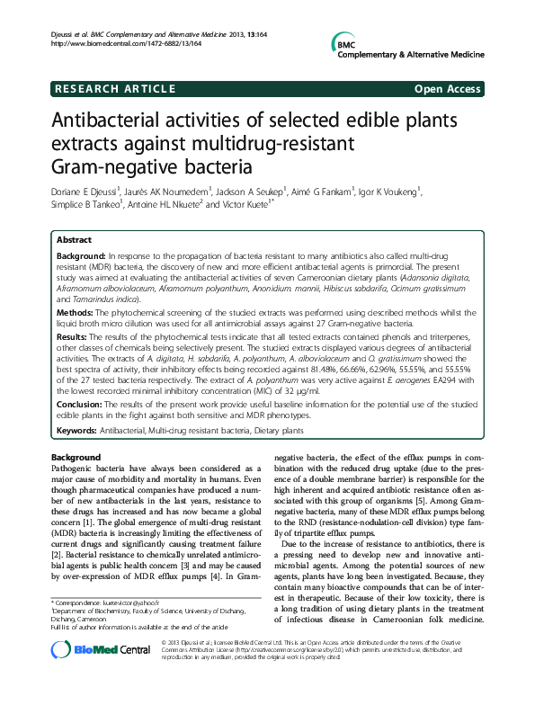 (PDF) Antibacterial activities of selected edible plants extracts against multidrug-resistant ...