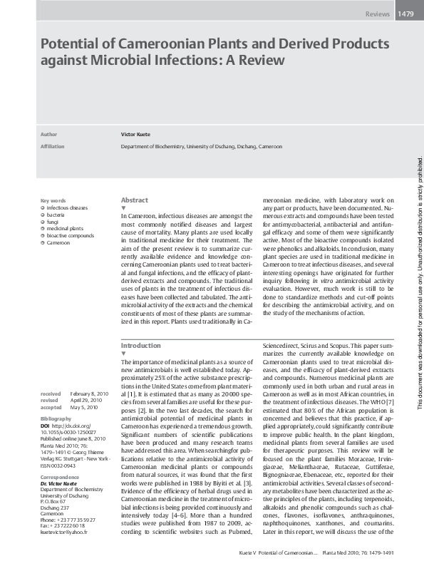 (PDF) Potential of Cameroonian Plants and Derived Products against ...