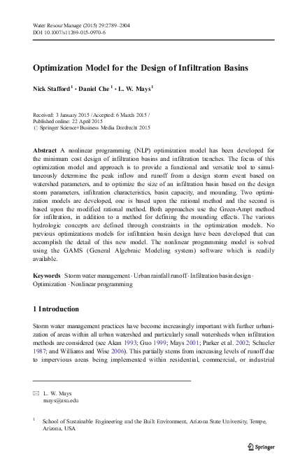 (PDF) Optimization Model for the Design of Infiltration Basins