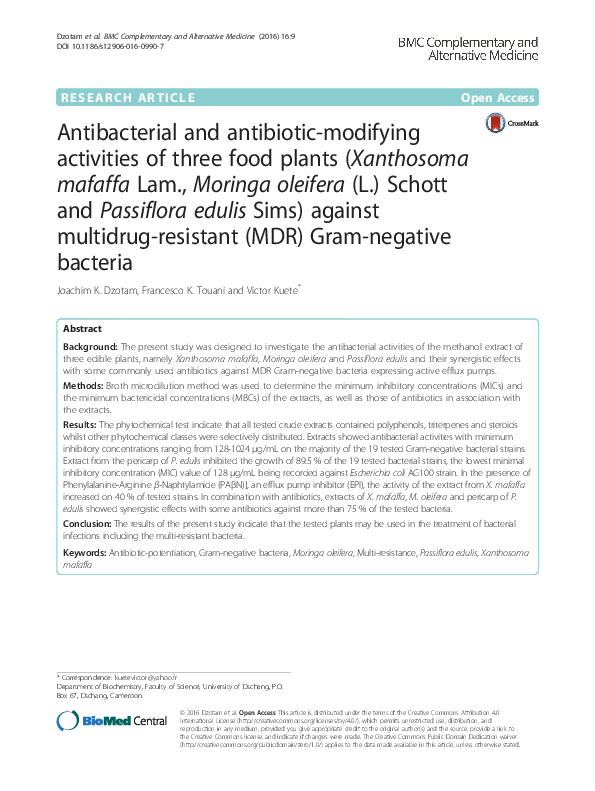(PDF) Antibacterial and antibiotic-modifying activities of three food plants (Xanthosoma mafaffa ...