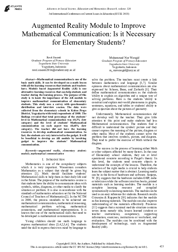 (PDF) Augmented Reality Module to Improve Mathematical Communication: Is it Necessary for ...