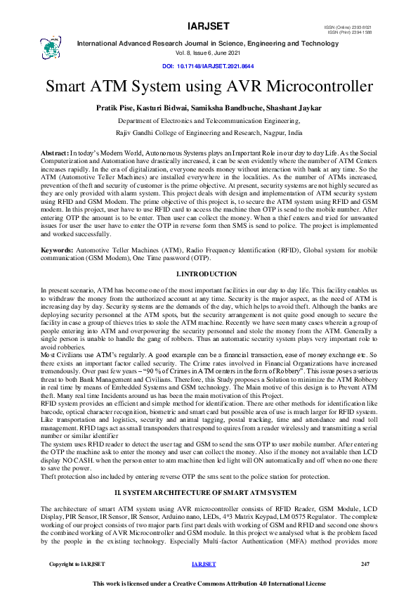 (PDF) Smart ATM System using AVR Microcontroller