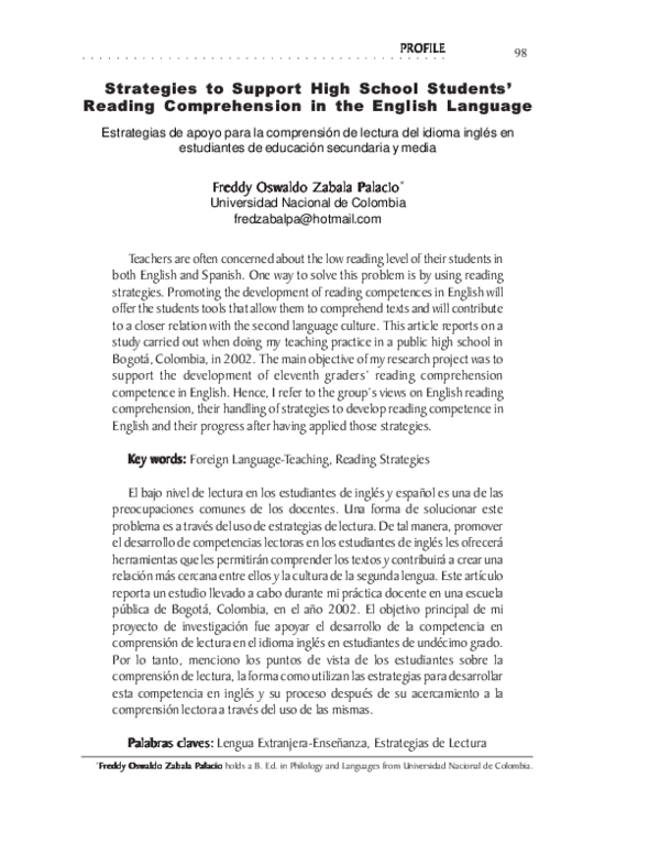 (PDF) Strategies to Support High School Students’ Reading Comprehension ...