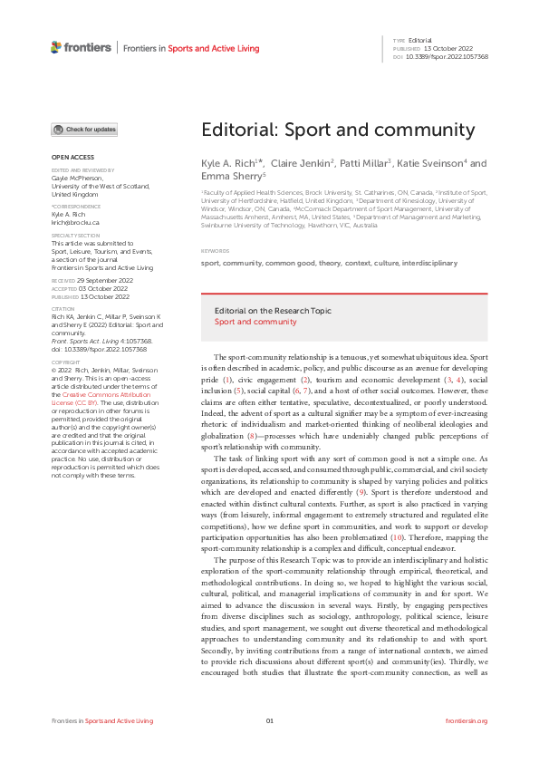 (PDF) Editorial: Sport and community
