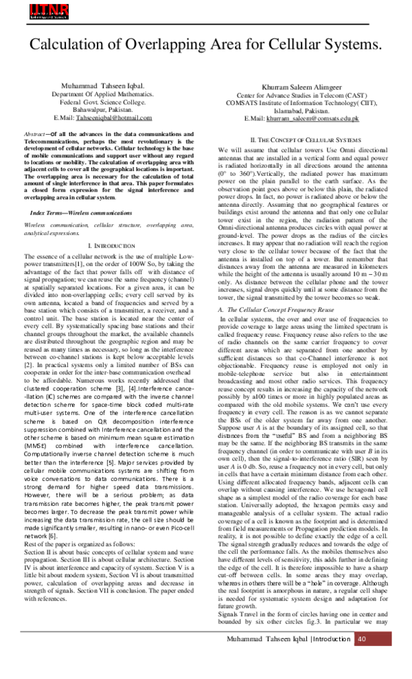 (PDF) Calculation of Overlapping Area for Cellular Systems | Tahseen Iqbal - Academia.edu