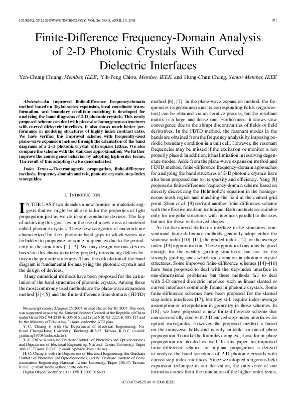 (PDF) Finite-Difference Frequency-Domain Analysis of 2-D Photonic Crystals With Curved ...