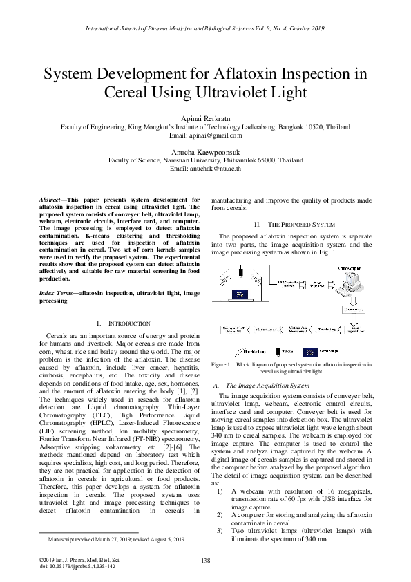 (PDF) System Development for Aflatoxin Inspection in Cereal Using ...